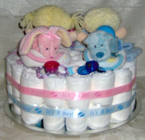 Twins Boy & Girl Single Layer Diaper Cake